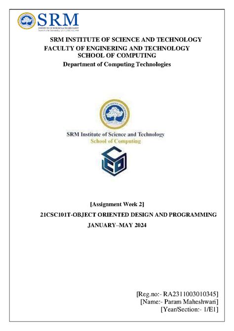 Oodp Week 2 Elab Srm Institute Of Science And Technology Faculty