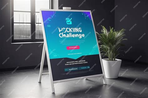 Premium Photo Tech Hackathon Coding Challenge Rules Signage Mockup With Empty Space For