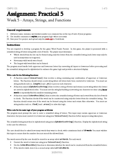 Cmpg 121 Practical 5 Word Puzzle Pursuit With Arrays And Functions Studocu