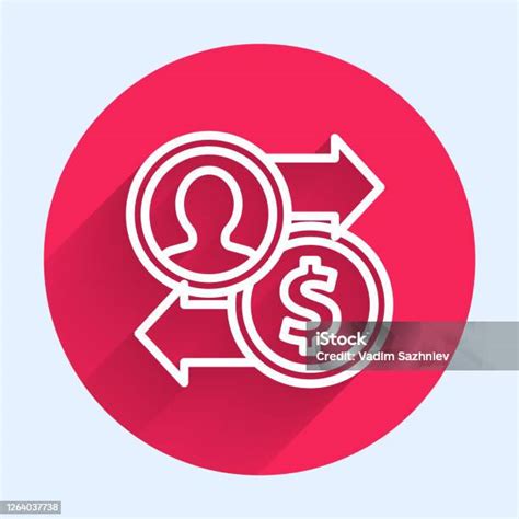 화이트 라인 작업 프로모션 교환 머니 아이콘 긴 그림자격리 성공 성취 동기 부여 비즈니스 기호 성장 빨간색 원 버튼입니다 벡터 일러스트레이션 개념에 대한 스톡 벡터 아트 및