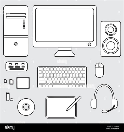 Illustration Of Computer Accessories Collection Keyboard Mouse Headphone Stock Vector Image
