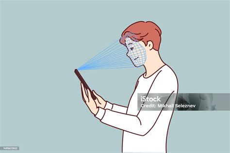 Man Uses Facial Recognition Feature On Phone To Pass Verification And Gain Access To App Stock