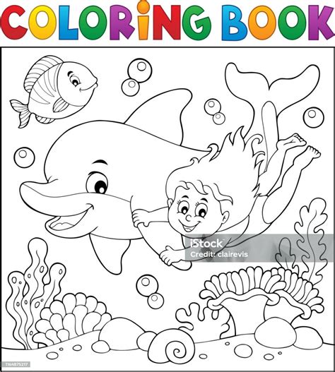 ระบายสีสาวหนังสือและปลาโลมาธีม 2 ภาพประกอบสต็อก ดาวน์โหลดรูปภาพตอนนี้ กระดาษระบายสี ศิลปะ