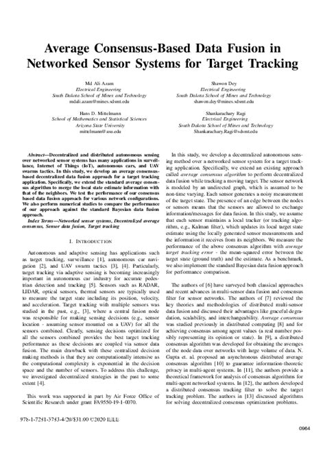 Pdf Average Consensus Based Data Fusion In Networked Sensor Systems For Target Tracking