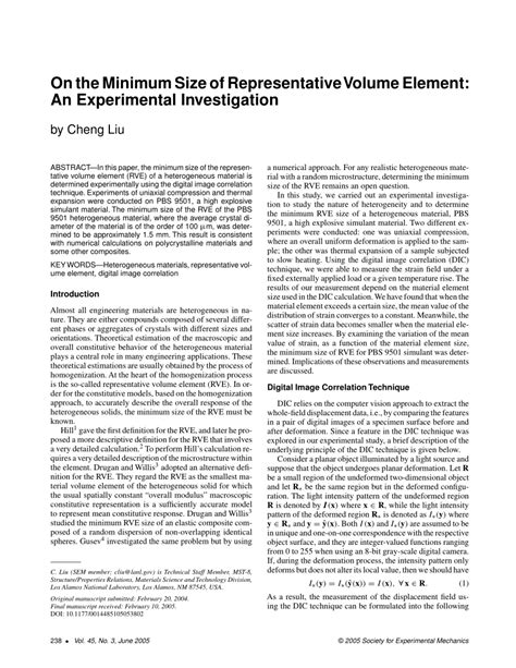 Pdf On The Minimum Size Of Representative Volume Element An Experimental Investigation