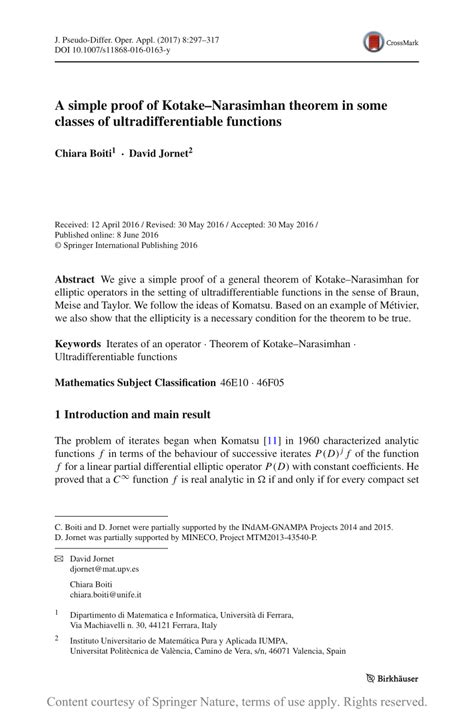 A Simple Proof Of Kotake Narasimhan Theorem In Some Classes Of
