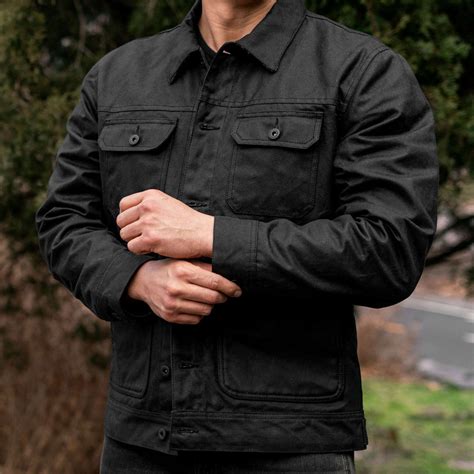 Mens Waxed Trucker Jacket In Black Thursday
