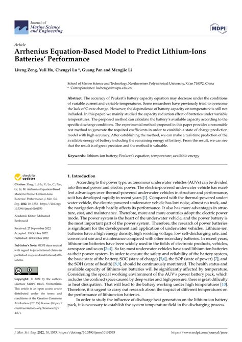 Pdf Arrhenius Equation Based Model To Predict Lithium Ions Batteries