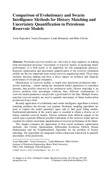 Pdf Comparison Of Evolutionary And Swarm Intelligence Methods For History Matching And