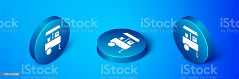 파란색 배경에 격리 된 등색 패스트 스트리트 푸드 카트 아이콘 어반 키오스크 파란색 원 버튼입니다 벡터 3차원 형태에 대한 스톡 벡터 아트 및 기타 이미지 Istock