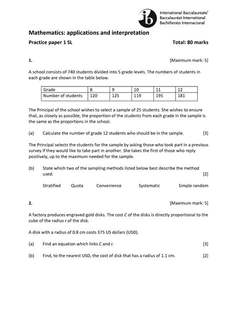 Ai Sl Pract P1 Paper 1 Ai Sl Mathematics Applications And Interpretation Practice Paper 1