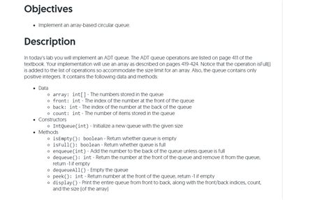 solved objectives implement an array based circular queue