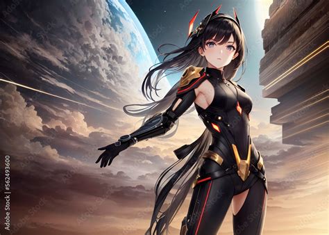 Moody Anime Girl In A Futuristic Suit Ilustración De Stock Adobe Stock