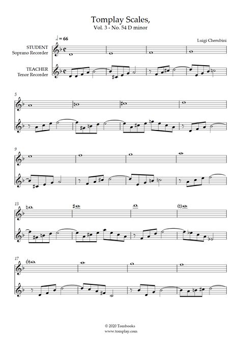 Tomplay Scales Vol 3 No 54 D Minor Soprano Recorder Cherubini