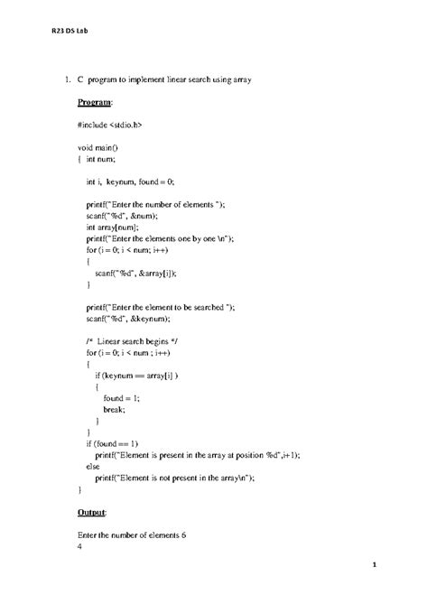 R23 Ds Lab Manual C Programs For Search And Sort Algorithms Studocu