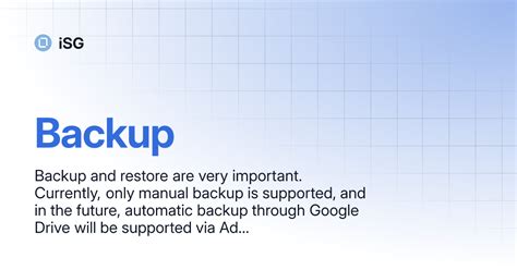 Backing Up And Restoration Isg