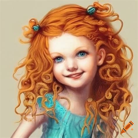 Cute Illustration Of Smiling Ginger Haired Dressed Girls