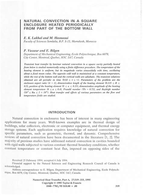 Pdf Natural Convection In A Square Enclosure Heated Periodically From Part Of The Bottom Wall