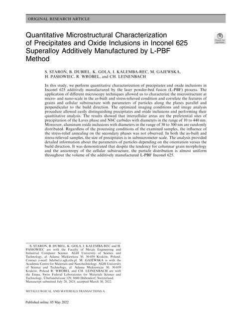 Pdf Quantitative Microstructural Characterization Of Precipitates And Oxide Inclusions In