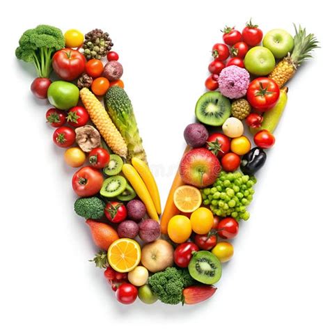 Vibrant Fruit And Vegetable Letter V Healthy Eating Alphabet Stock