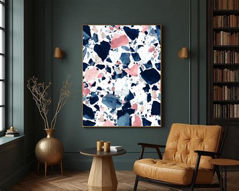 Terrazzo Wall Art Navy Pink Abstract Print Ink Splash Poster Modern