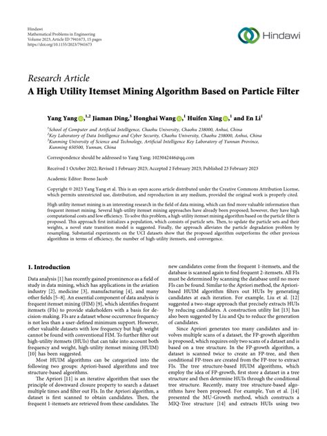 Pdf A High Utility Itemset Mining Algorithm Based On Particle Filter