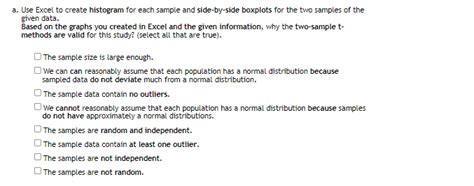 Solved A Use Excel To Create Histogram For Each Sample And Chegg Com