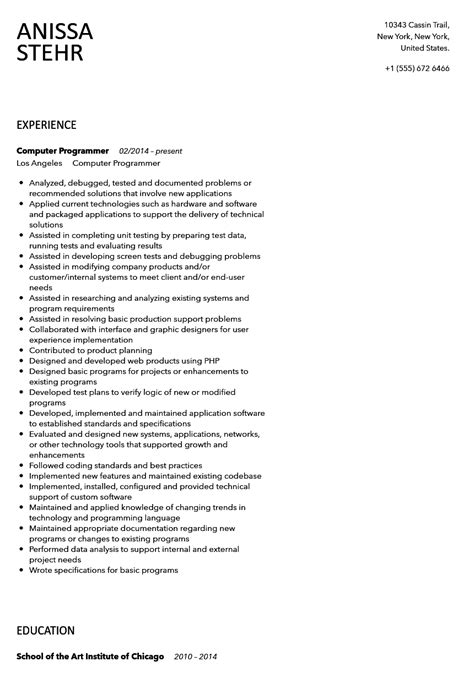 Computer Programmer Resume Sample Velvet Jobs