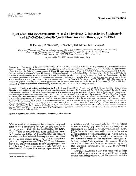 Pdf Synthesis And Cytotoxic Activity Of 5 1 Hydroxy 2 Haloethyl 5 Oxiranyl And E 5 2