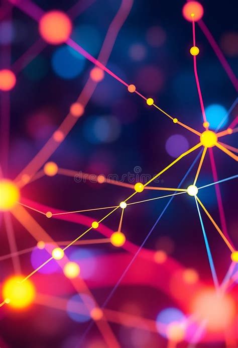 Vibrant Network Nodes Glowing Lines Abstract Art Dark Background Stock