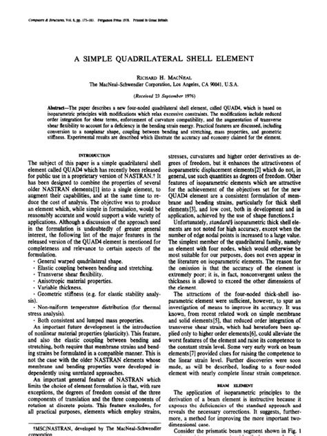 A Simple Quadrilateral Shell Element Pdf Bending Deformation