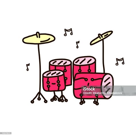 낙서 스타일의 드럼 키트 벡터 일러스트 레이 션에 흰색 배경입니다 가지 식물 부위에 대한 스톡 벡터 아트 및 기타 이미지