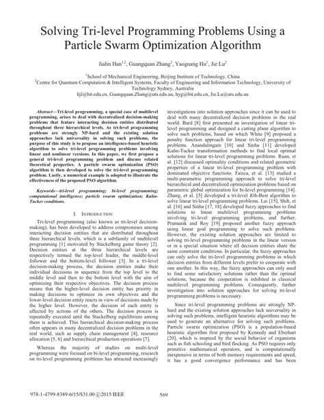Pdf Solving Tri Level Programming Problems Using A Particle Swarm