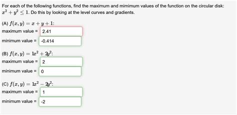 solved for each of the following functions find the maximum
