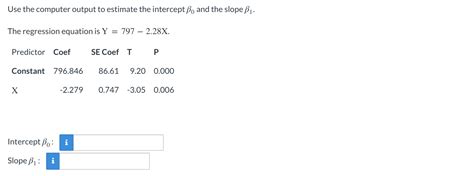 Solved Use The Computer Output To Estimate The Intercept Bo