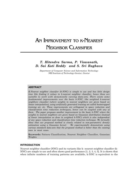 Pdf An Improvement To K Nearest Neighbor Classifier