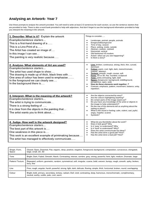 Analysing An Artwork Year 7 Pdf