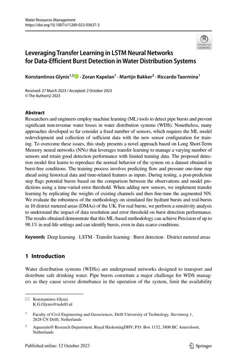 Pdf Leveraging Transfer Learning In Lstm Neural Networks For Data Efficient Burst Detection In