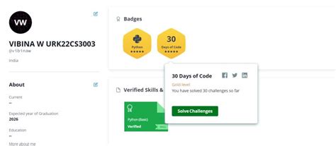 vibina williams on linkedin i am happy that i have received a badge on python code challenge
