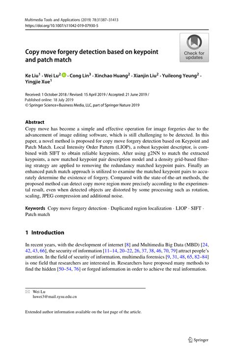 Pdf Copy Move Forgery Detection Based On Keypoint And Patch Match
