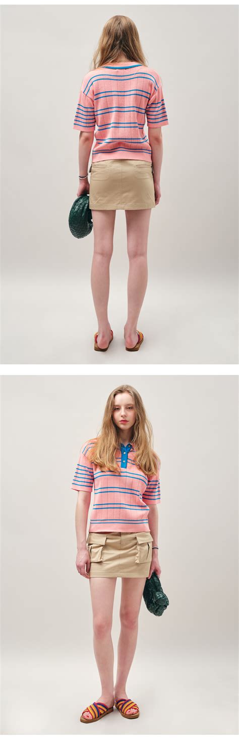 스트라이프 반소매 폴로 니트mayol