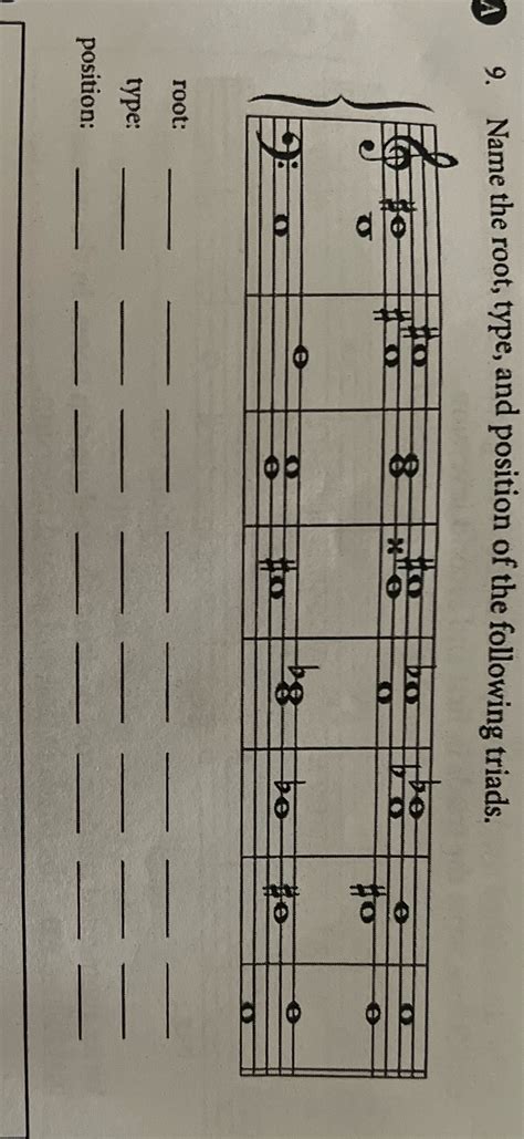 Solved 9 Name The Root Type And Position Of The Following Triads O O Course Hero