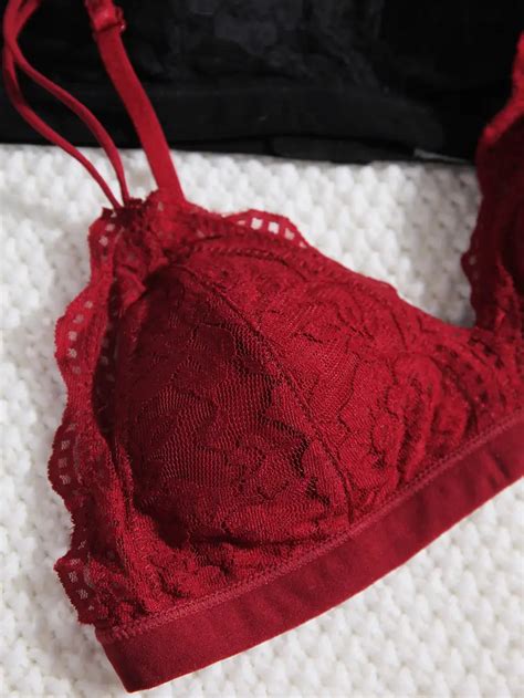 French Lace Pattern Padded Lingerie Set Sexy Thin Breathable Temu