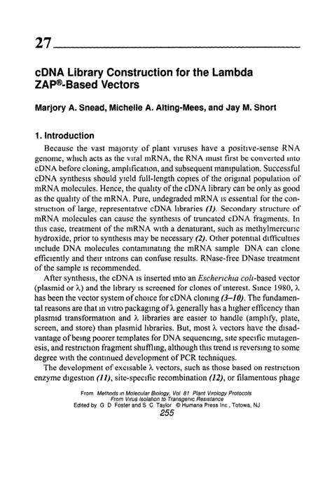 Pdf Cdna Library Construction For The Lambda Zap Based Vectors