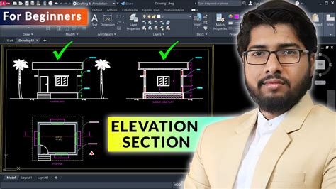 Simple Plan Elevation And Section In Autocad For Beginners Youtube