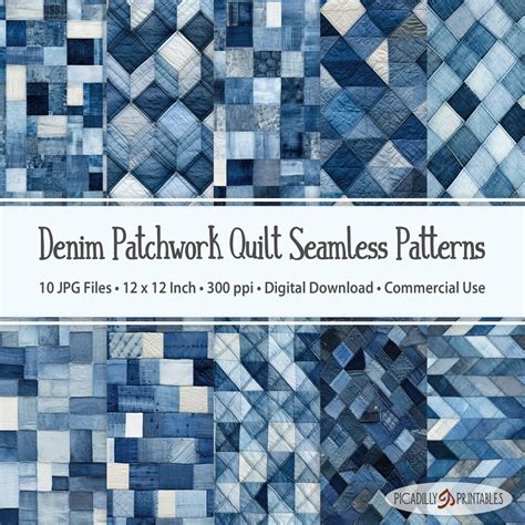 Denim Patchwork Quilt Seamless Patterns For Wallpapers Textiles
