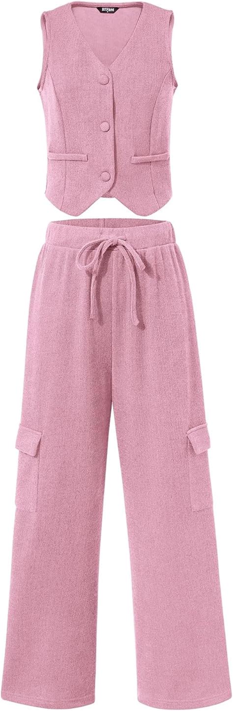 Btfbm Womens Summer Suiting 2024 2 Piece Outfits Rib Knit