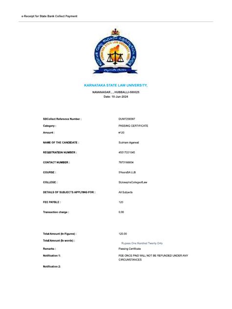 Passing Certificate E Reciept Pdf