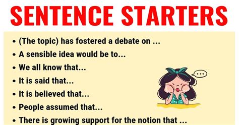 Sentence Starters Useful Words And Phrases You Can Use As Sentence Starters Esl Forums