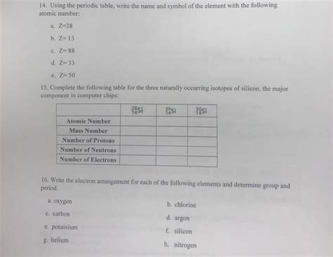 solved 14 using the periodic table write the name and
